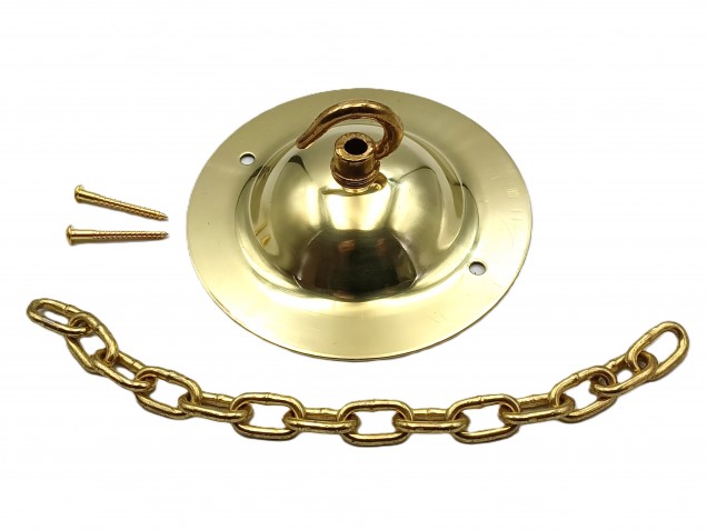 Solid Brass LARGE DOME Ceiling Hook with screws and chain 15kgs max load